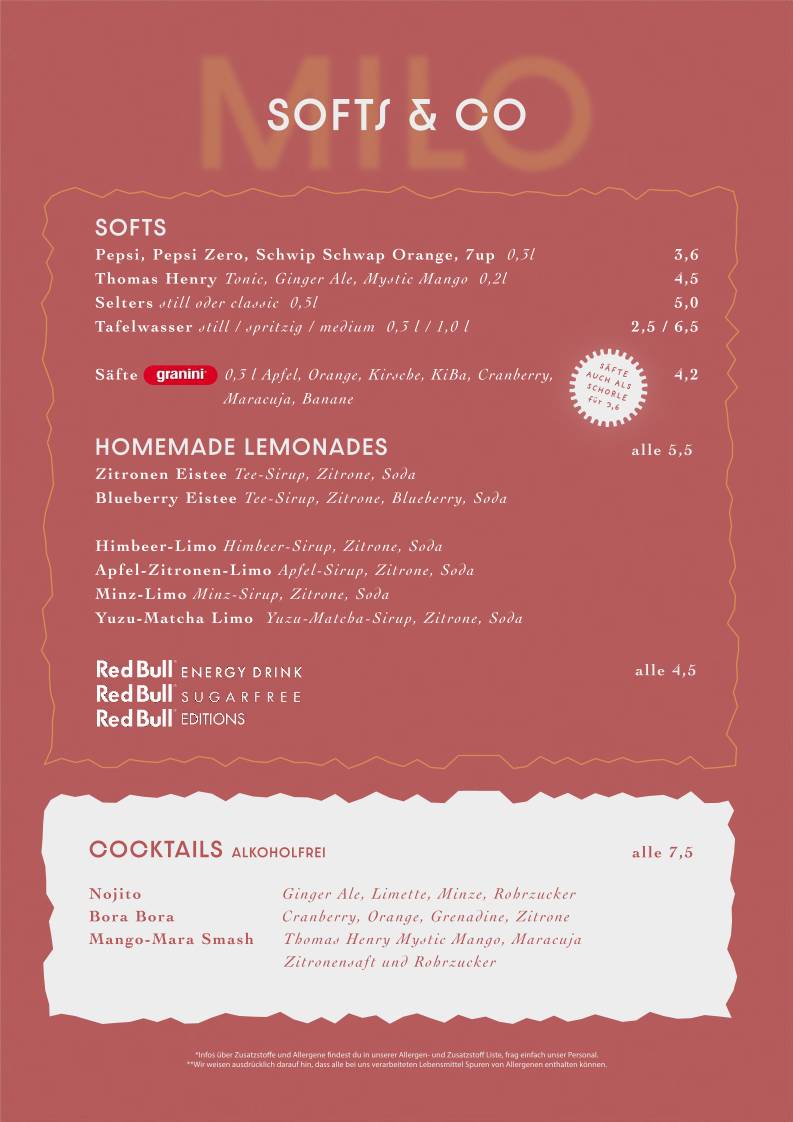 Speisekarte von Mali & Milo - Frühstück, Lunch, Dinner und Bar, Mainz