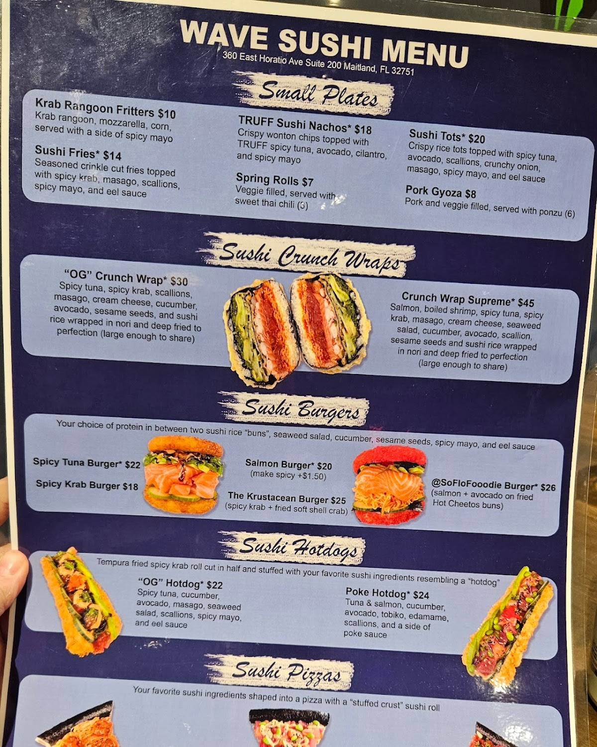 Menu at WAVE Sushi restaurant, Maitland