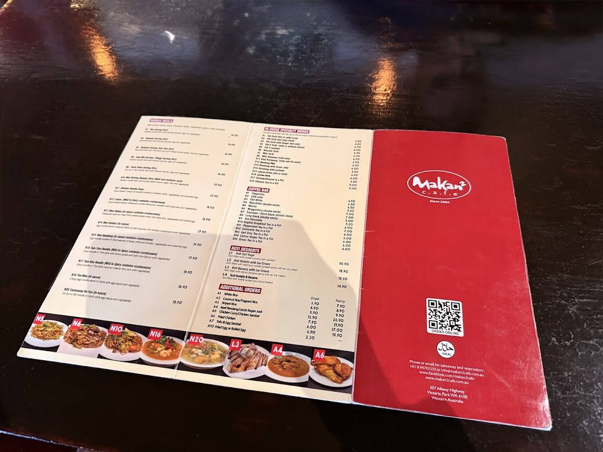 Menu at Makan² Cafe, Victoria Park