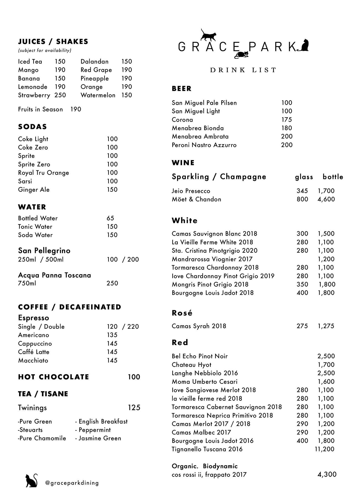 Menu at Grace Park Dining - One Rockwell restaurant, Makati, Rockwell Dr