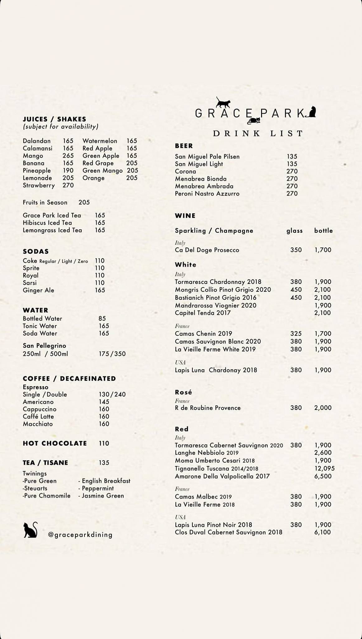 Menu at Grace Park Dining by Margarita Forés - One Rockwell restaurant ...
