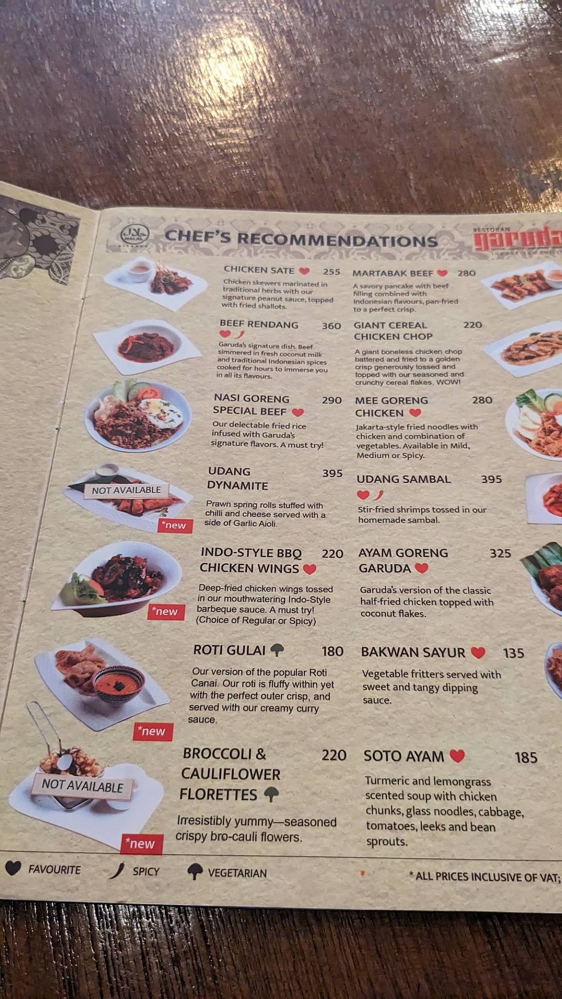 Menu at Restoran Garuda restaurant, Makati, Ground Floor