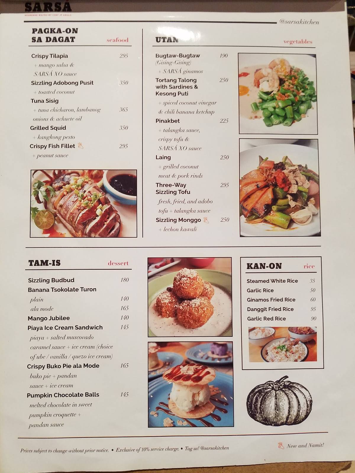 Menu at Sarsá Kitchen + Bar, Makati, 109 Rada