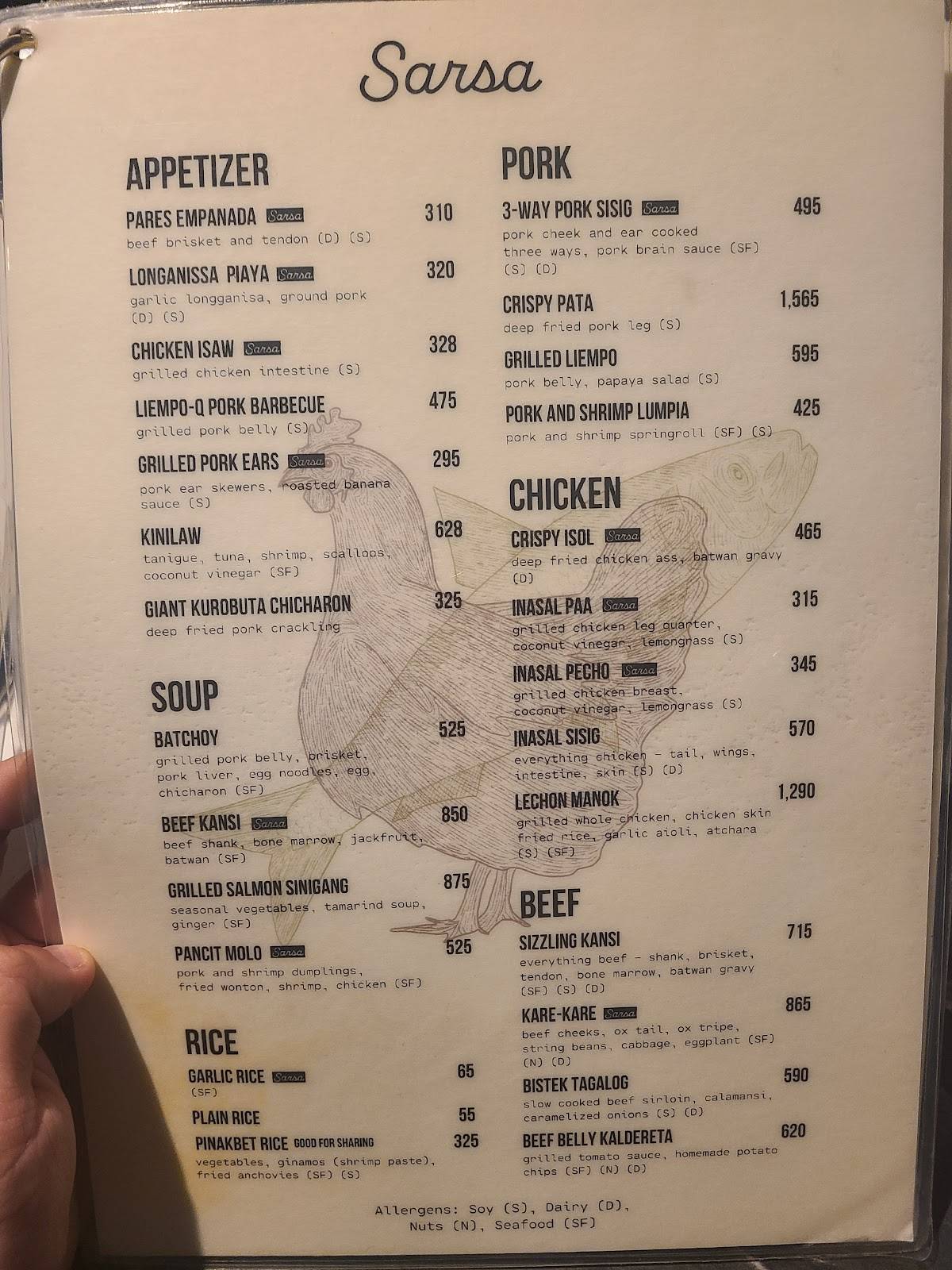 Menu at Sarsá Kitchen + Bar, Makati, 109 Rada