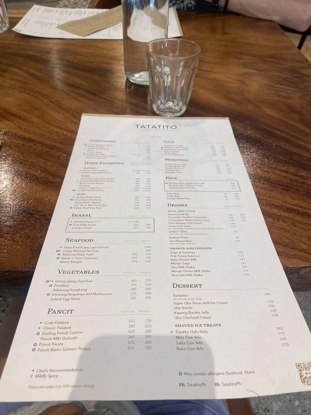 Menu at Tatatito restaurant, Makati