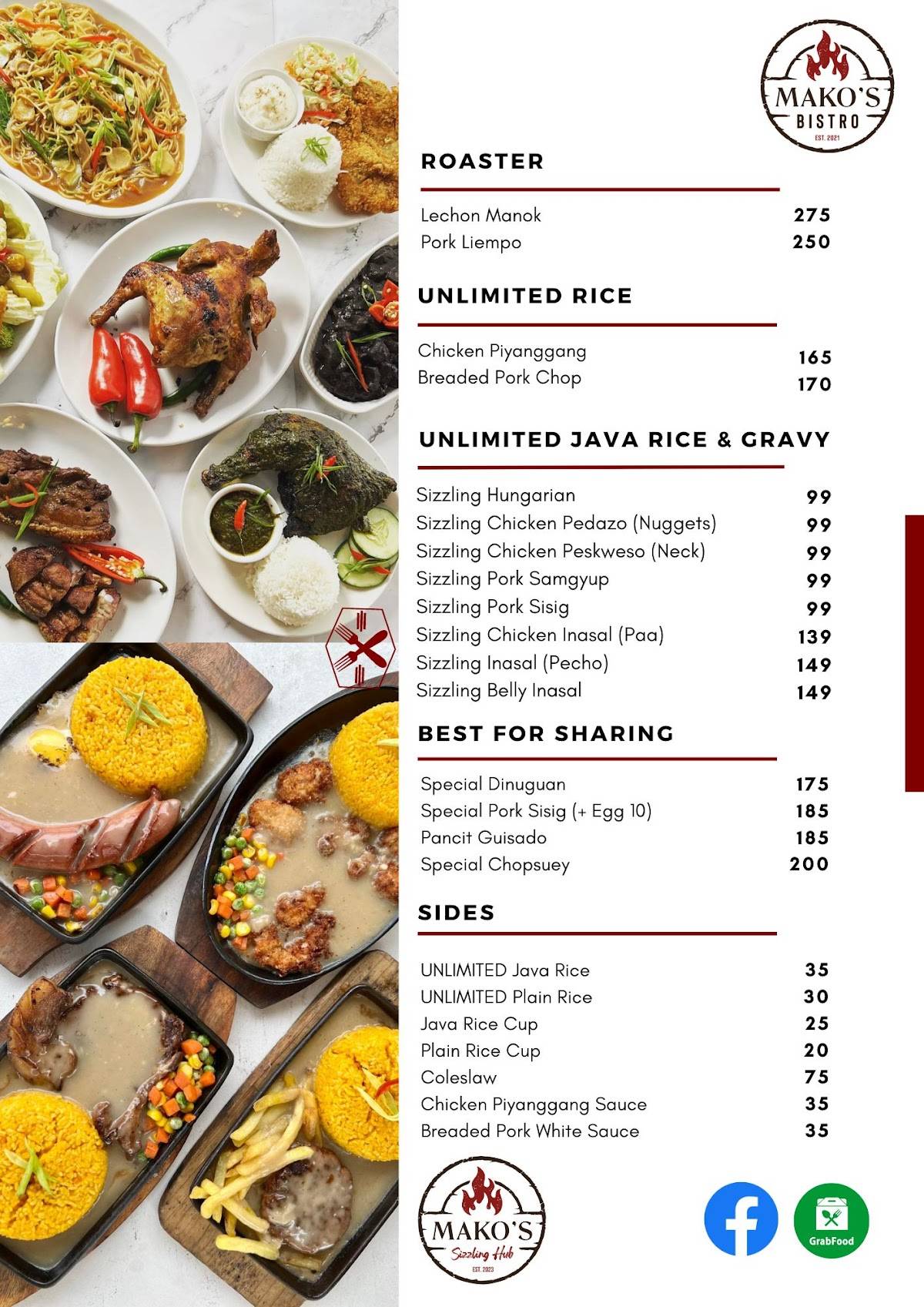 Menu at Mako's Bistro restaurant, Cebu City