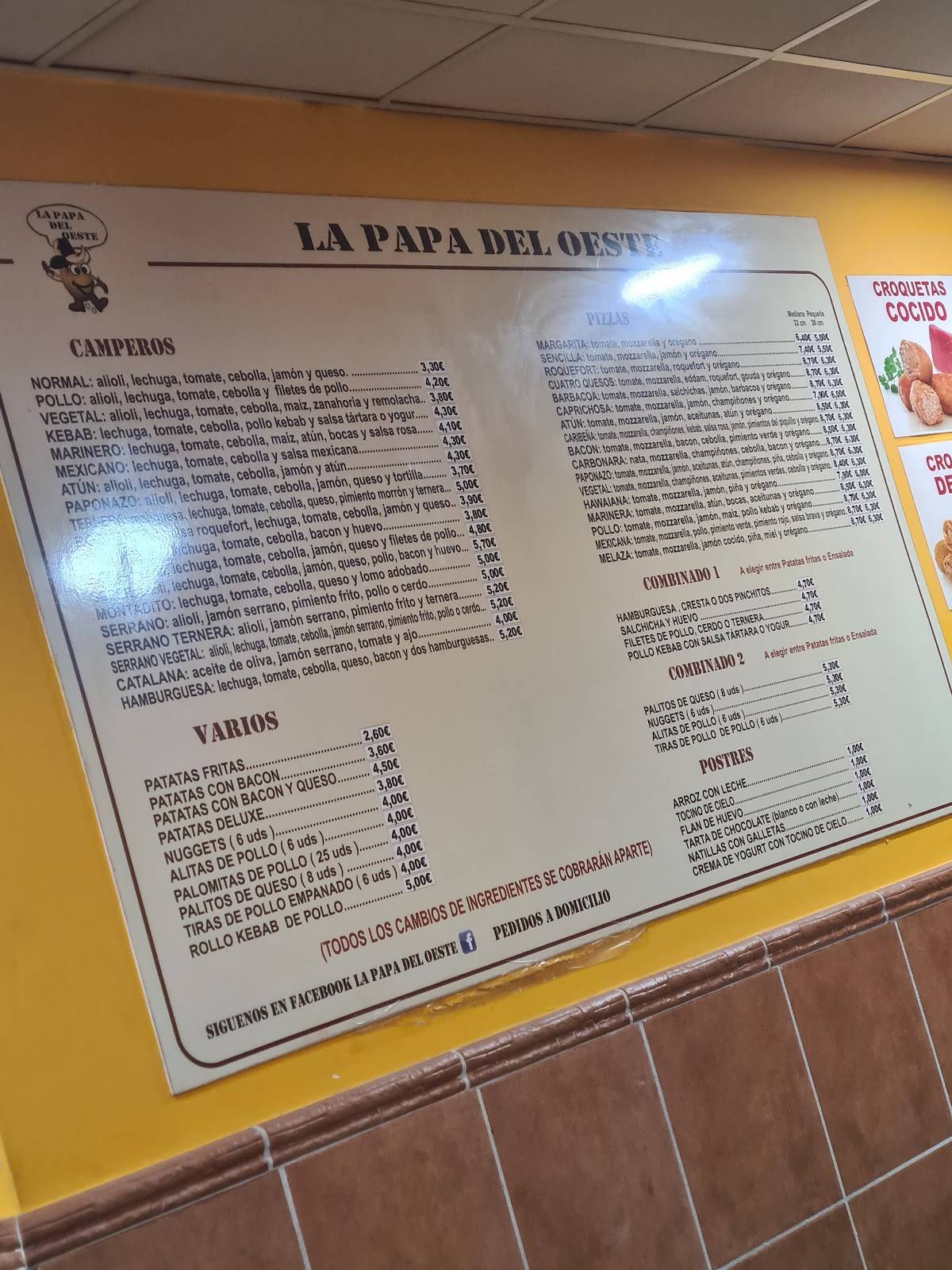 Carta de Restaurante El Paponazo del Parque del Oeste, Málaga, C ...