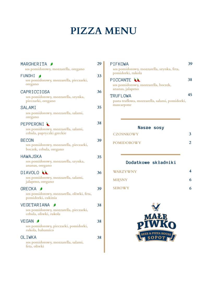 Menu at Małe Piwko Beer & Pizza House pub & bar, Sopot