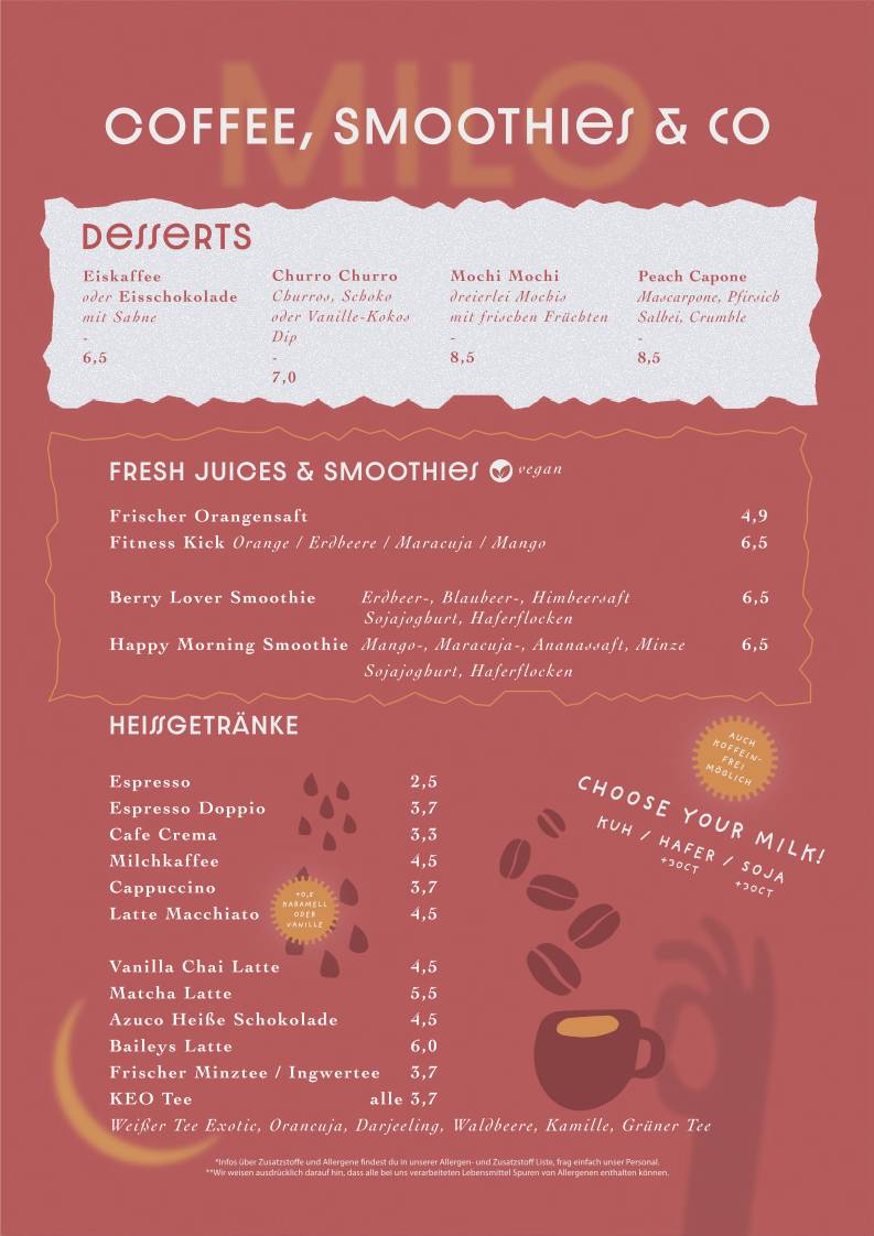 Speisekarte von Mali & Milo - Frühstück, Lunch, Dinner und Bar, Mainz