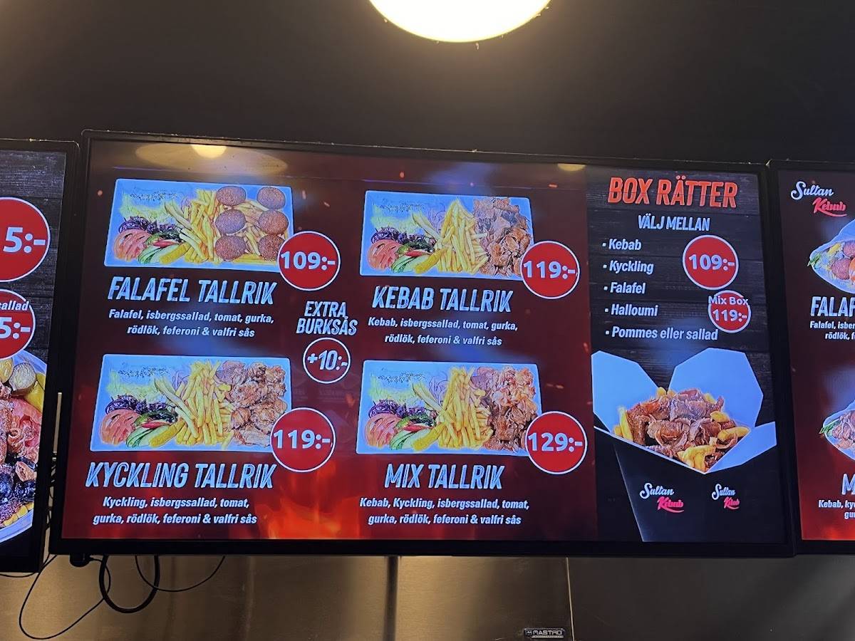 Menu at Sultan Kebab restaurant, Malmö