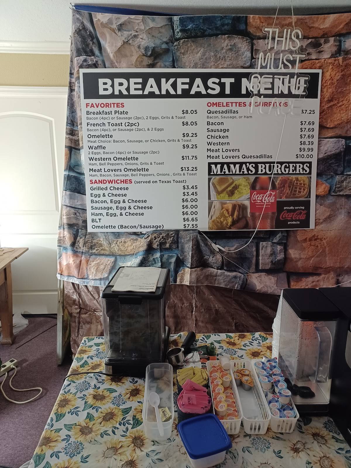 Menu at Mama's Burgers restaurant, Jasper