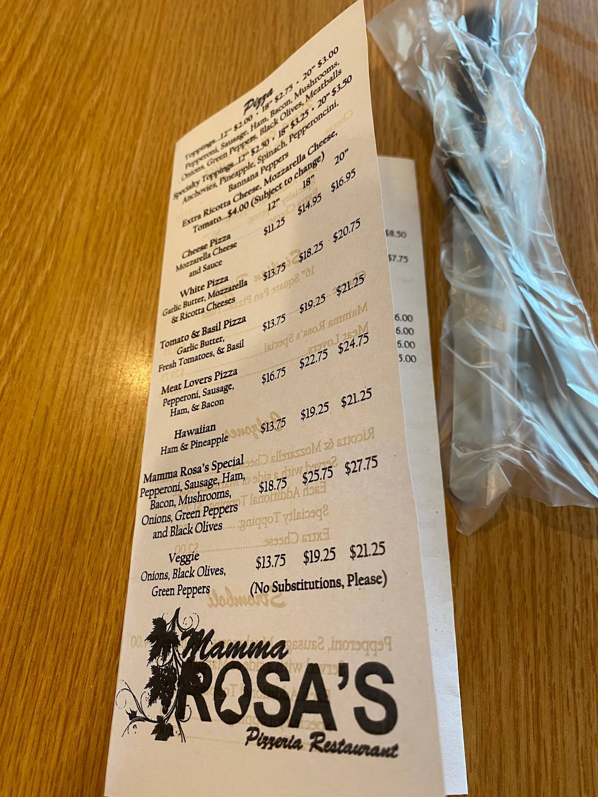 Menu at Mamma Rosa's Pizza & Restaurant, Titusville
