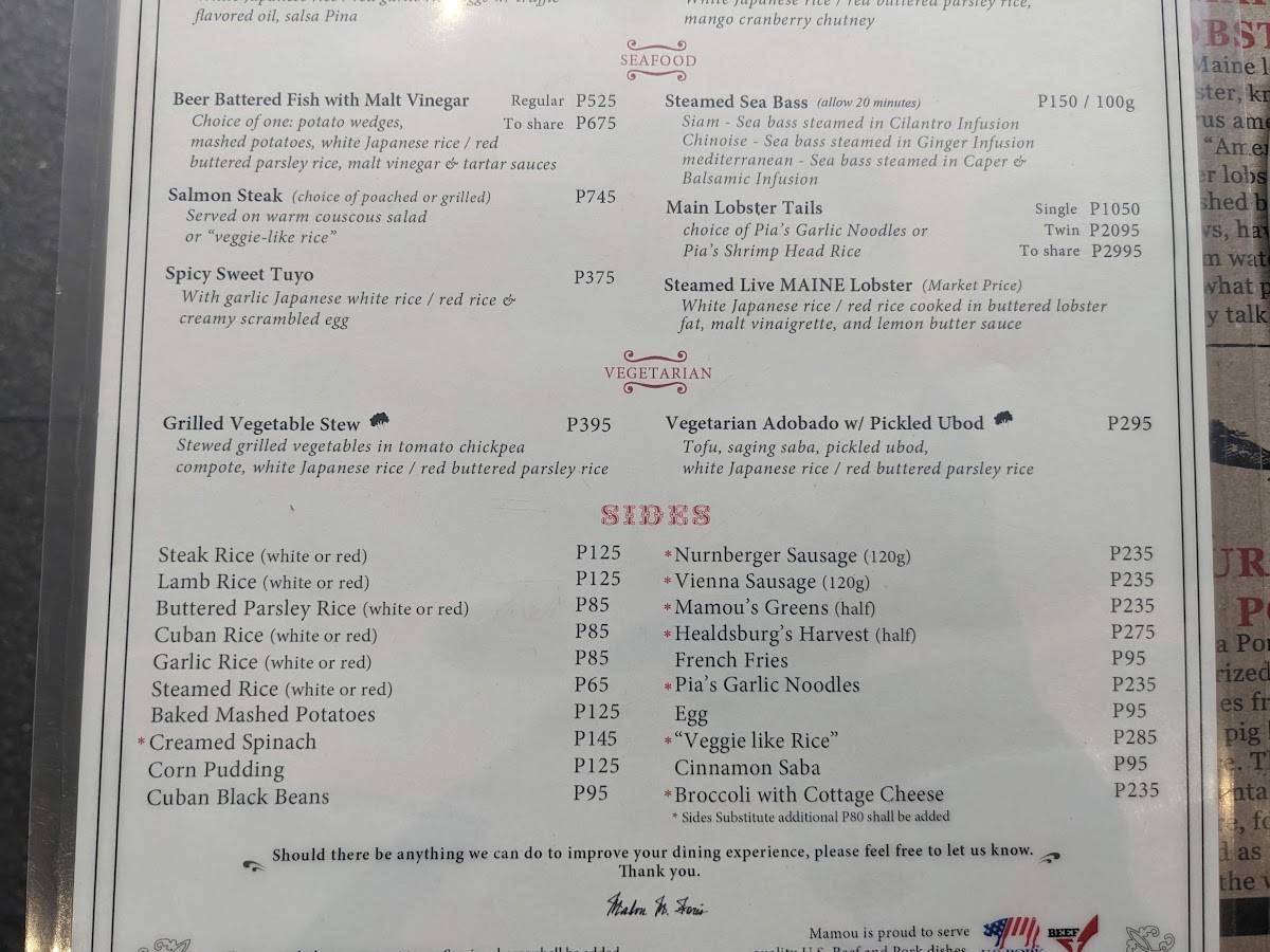 Menu at Mamou - A Home Kitchen steakhouse, Taguig, Mcarthur Avenue ...