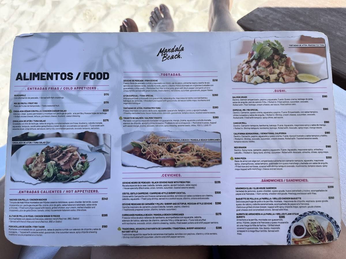 Menu at Mandala Beach Club, Cancún, Blvd. Kukulcan Km. 9.5