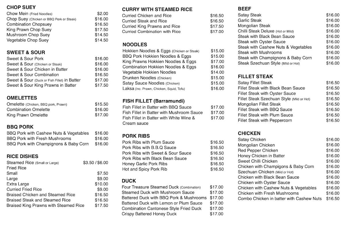 Menu at Mandarin Coin Restaurant, Ridgehaven, North East Road