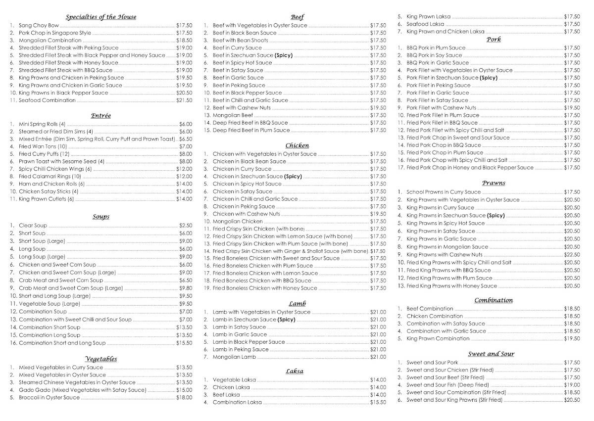 Menu at Mandarin Court Chinese Restaurant, Saint Andrews