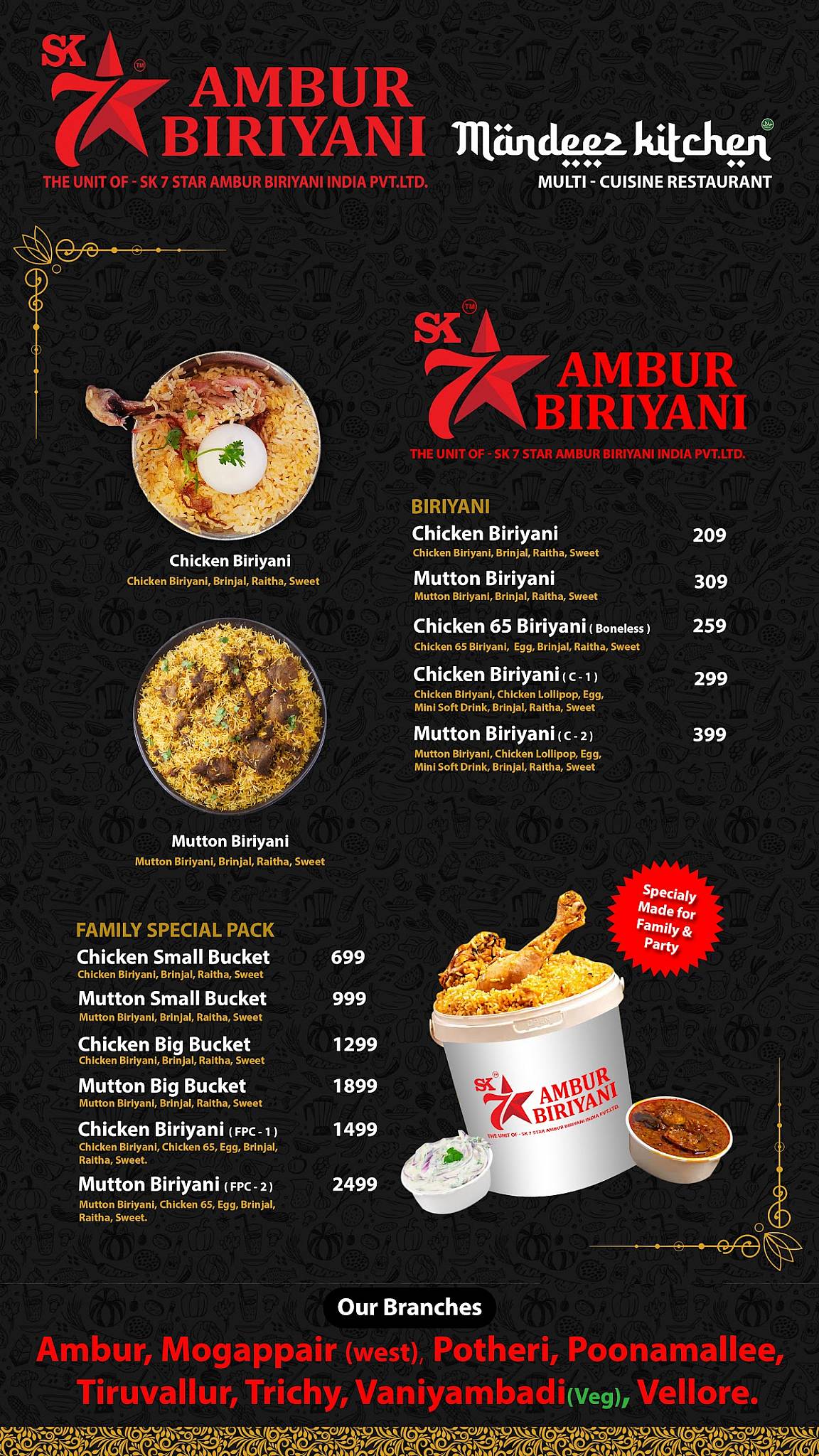 Menu at Mandeez Kitchen / SK 7 Star Ambur Biriyani India Pvt Ltd ...