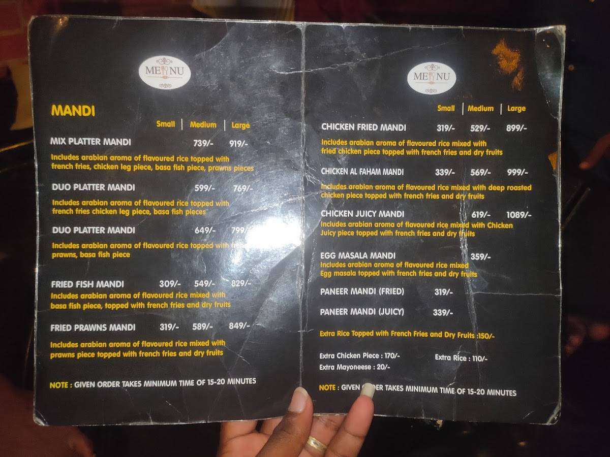 Menu at Mandi Darbar(Jail Dinein ), Warangal