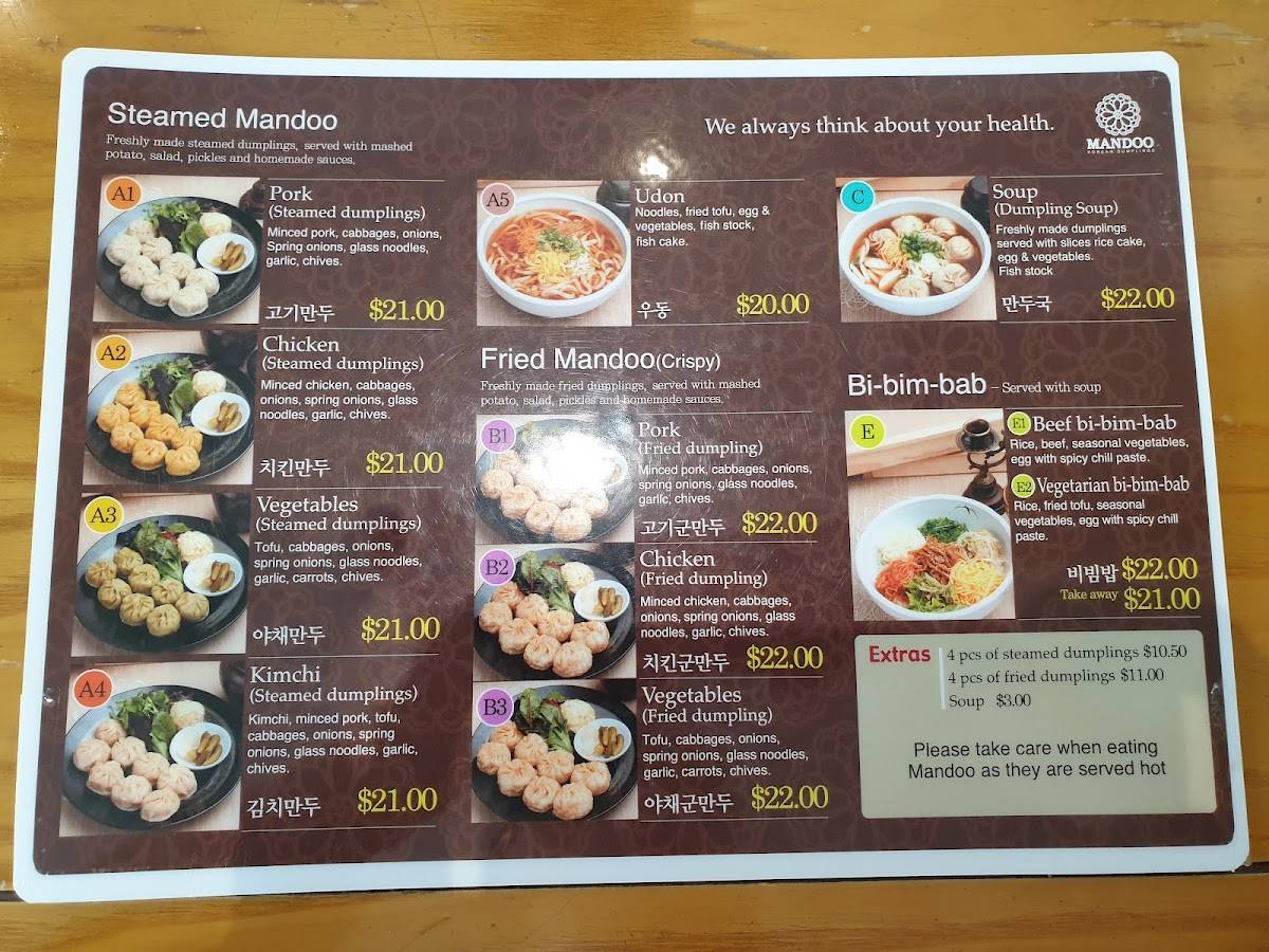 Menu at Mandoo restaurant, Adelaide