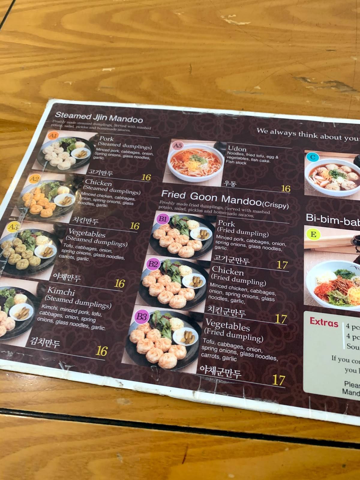 Menu at Mandoo restaurant, Adelaide