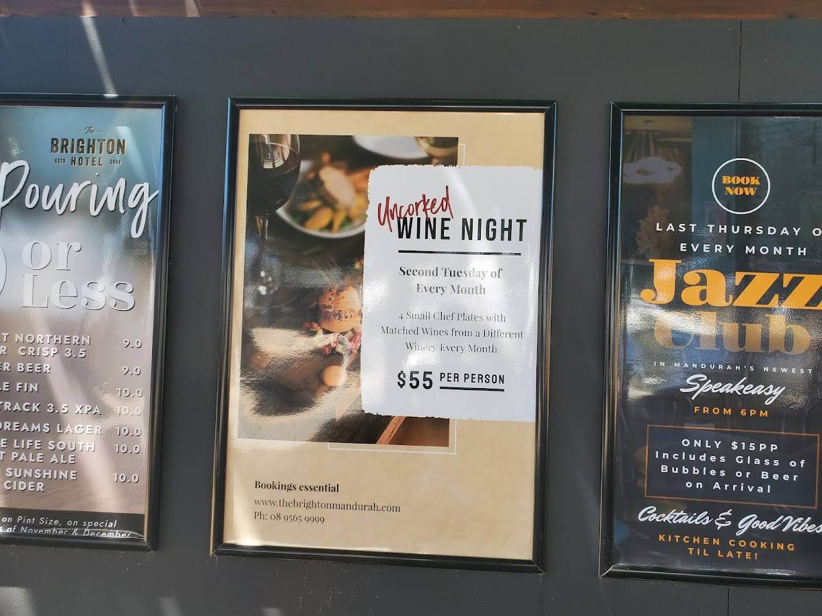 Menu at Brighton Hotel restaurant, Mandurah