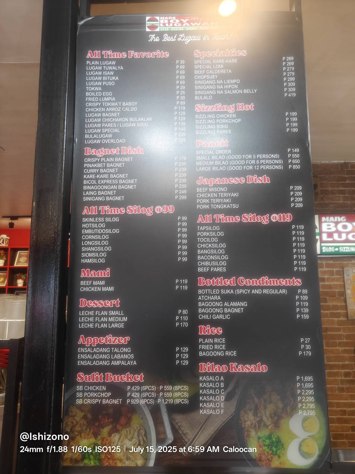 Menu at Mang Boy Alfredo lugawan restaurant, Caloocan, P3X3+WCC