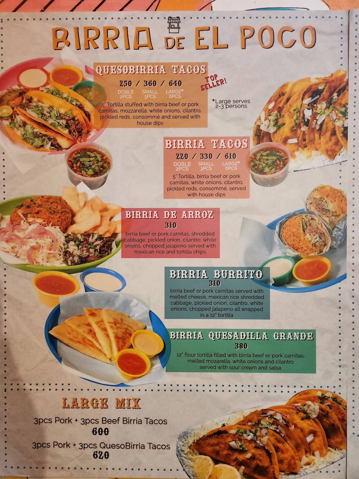 Menu at El Poco Cantina restaurant, Manila
