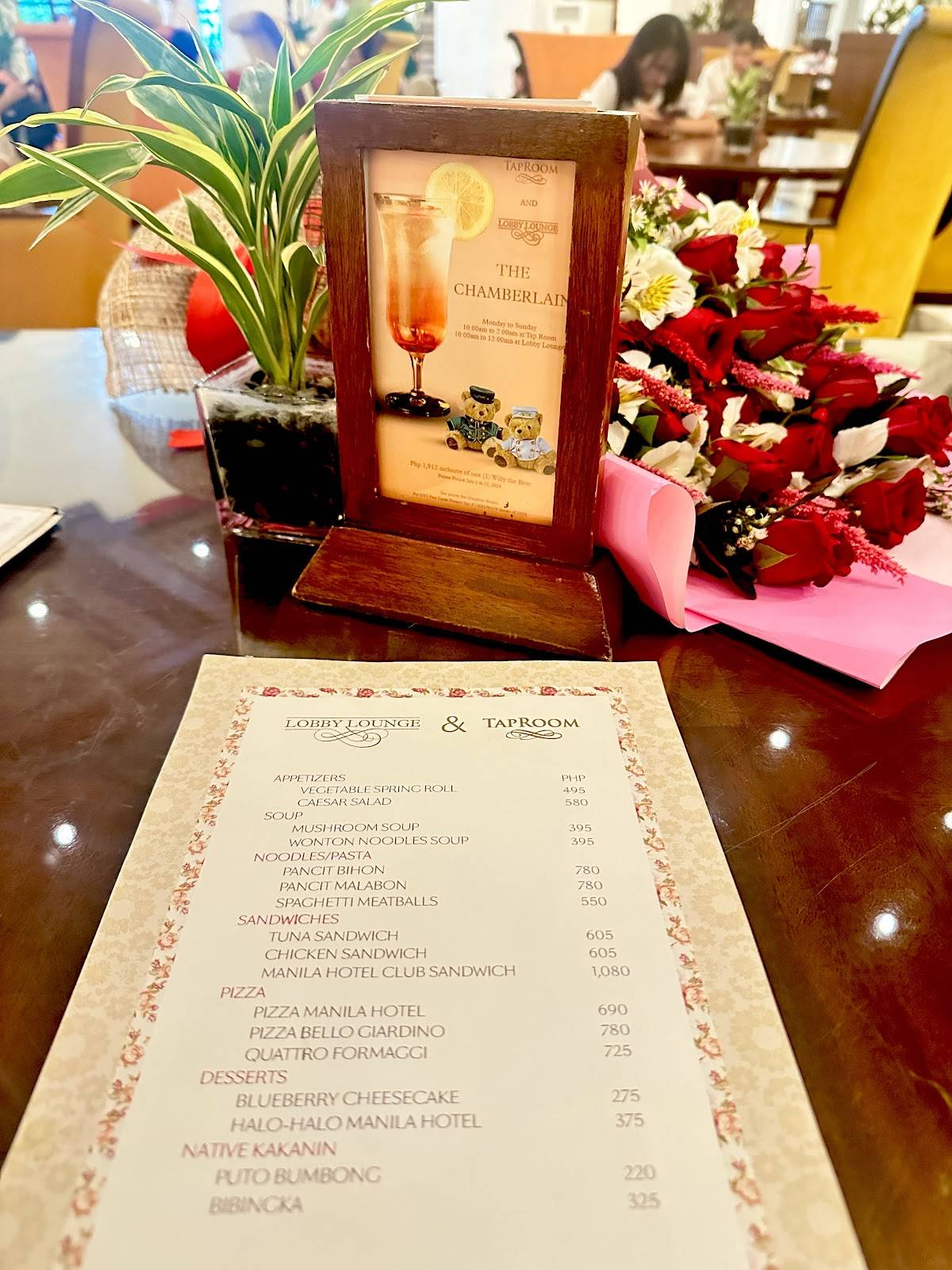 Menu at Manila Hotel Lobby Lounge restaurant, Manila