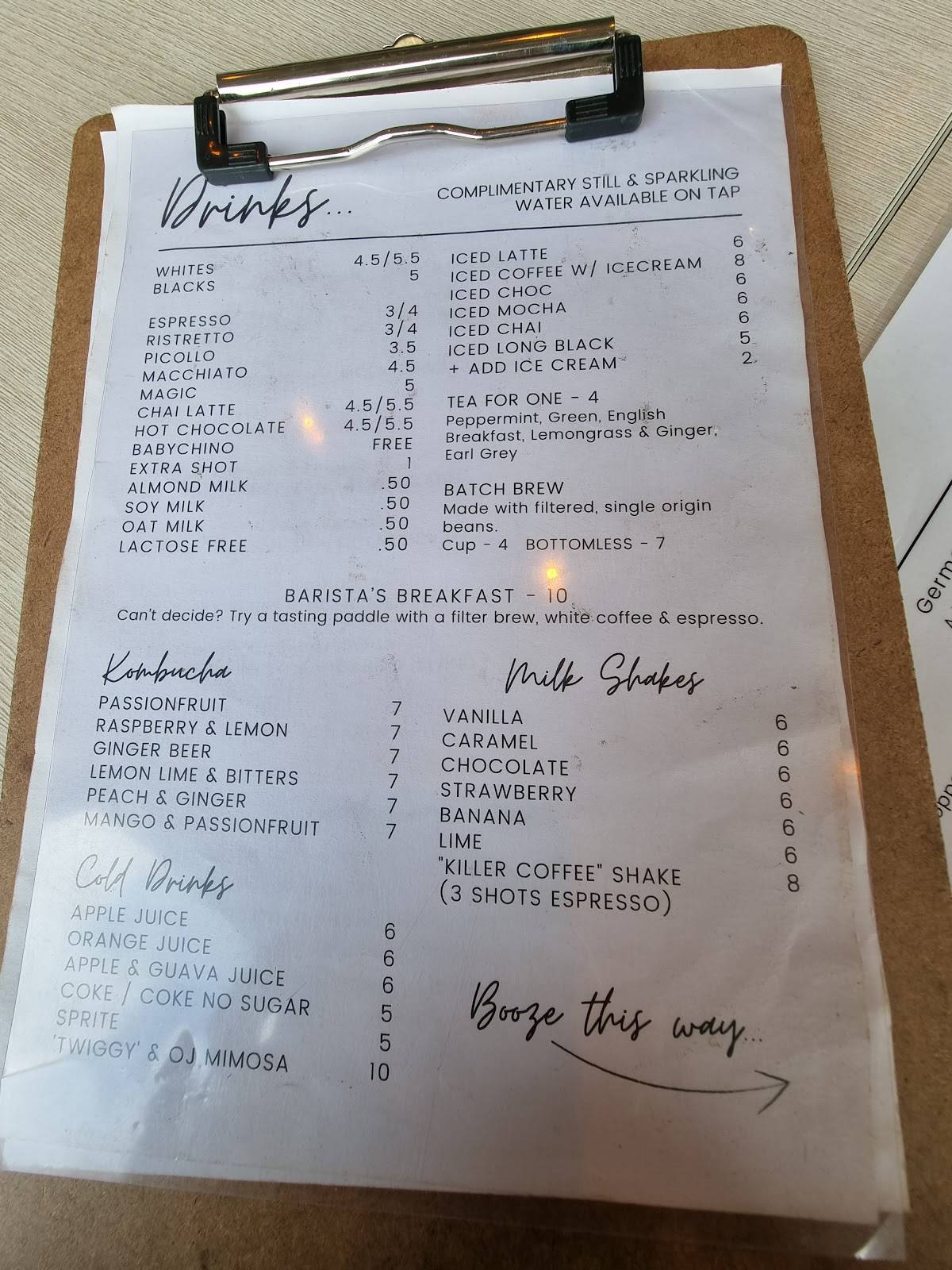 Menu at Manna McLaren Vale cafe, McLaren Vale