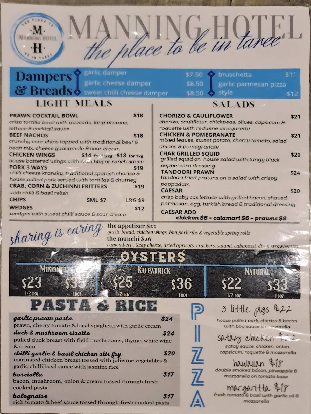 Menu at Manning River Hotel pub & bar, Taree