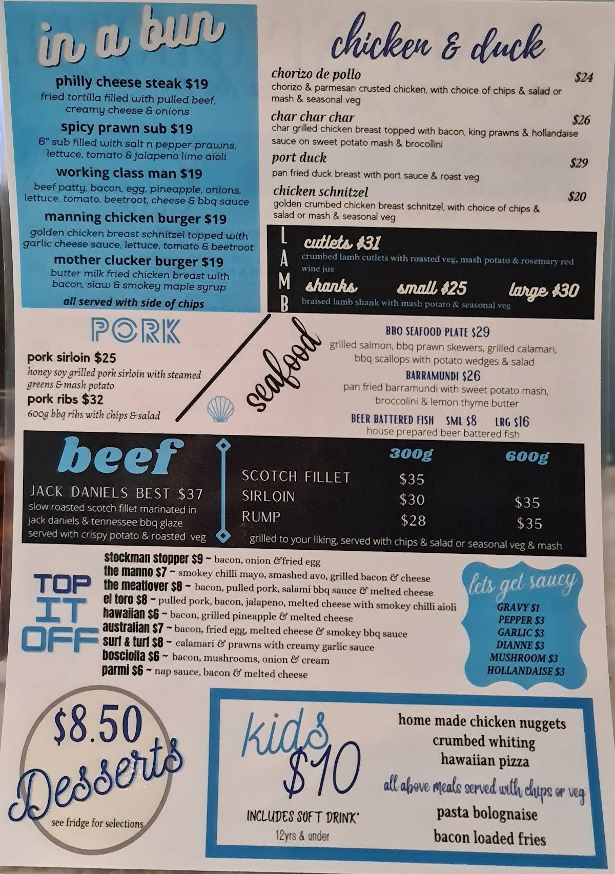 Menu at Manning River Hotel pub & bar, Taree