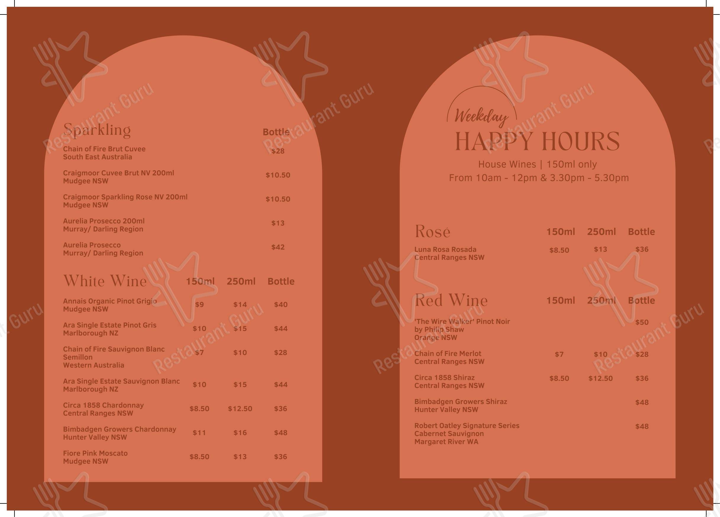 Menu at Manning River Hotel pub & bar, Taree