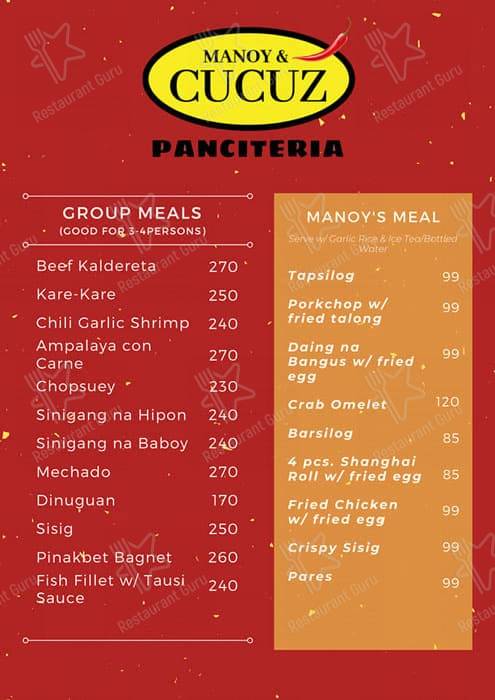 Menu at Manoy & Cucuz Panciteria restaurant, Makati, Kalayaan Ave