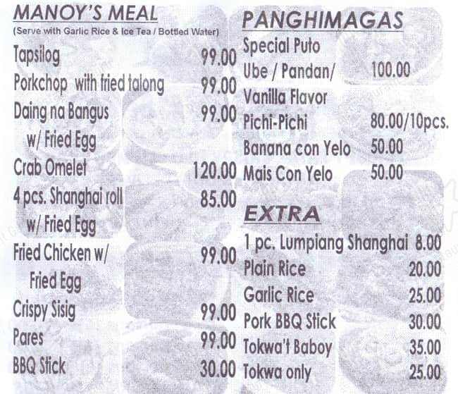Menu at Manoy & Cucuz Panciteria restaurant, Makati, Kalayaan Ave