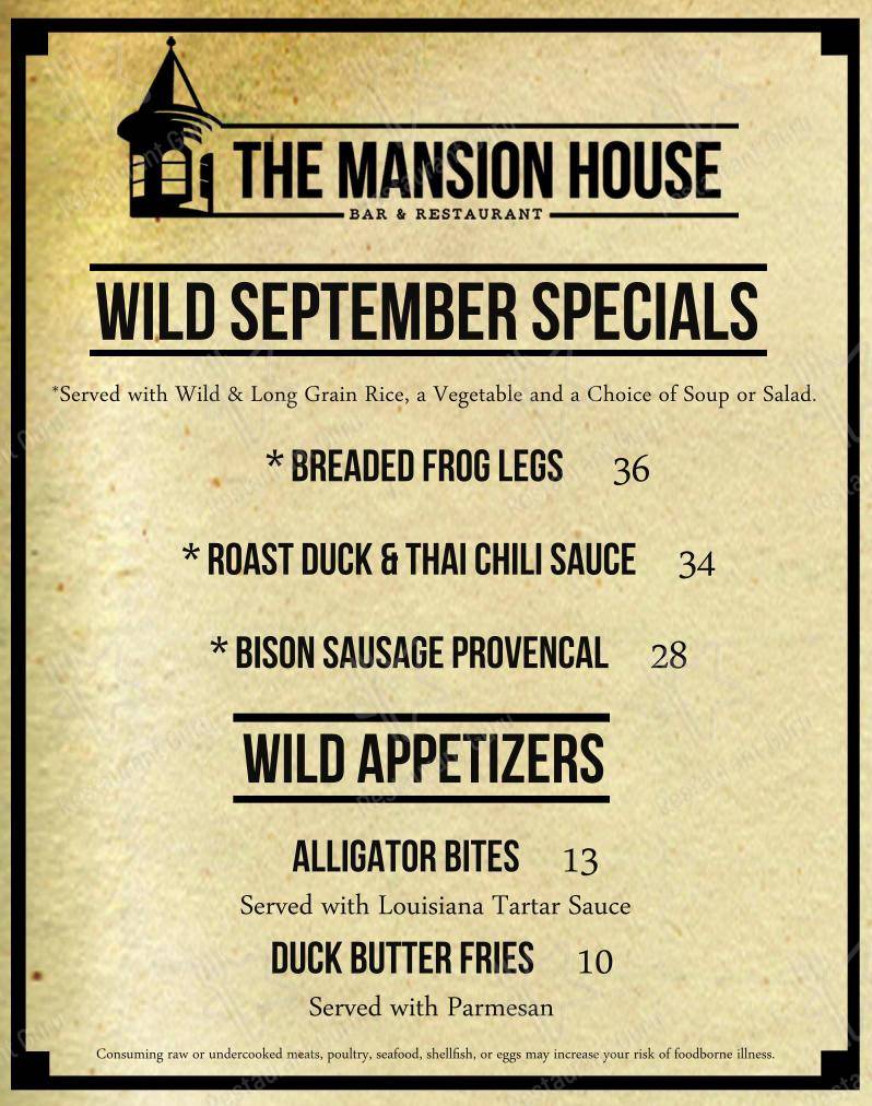 Menu at The Mansion House restaurant, Summit Hill