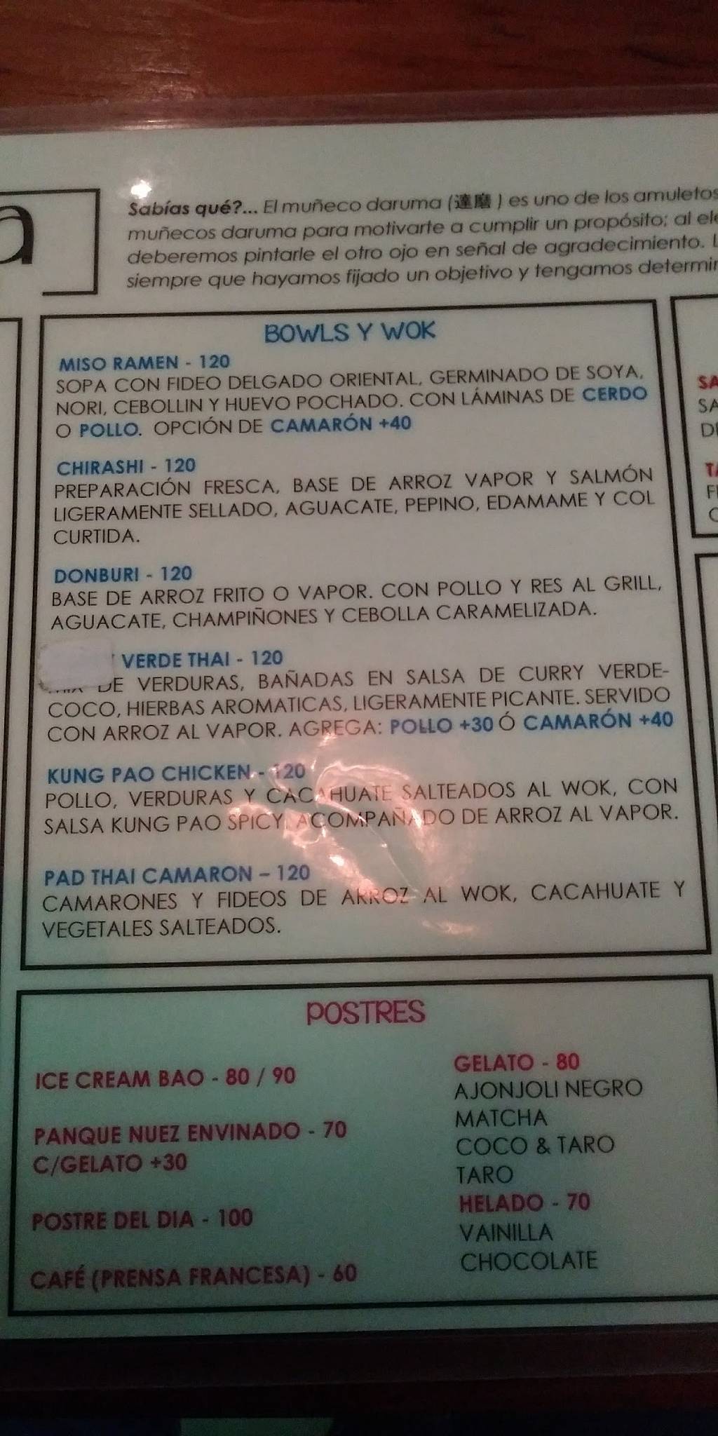 Carta del restaurante Daruma - Oriental Kitchen Manzanillo, Manzanillo