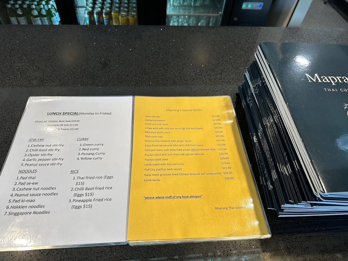 Menu at Maprang thai cranebrook restaurant, Cranebrook