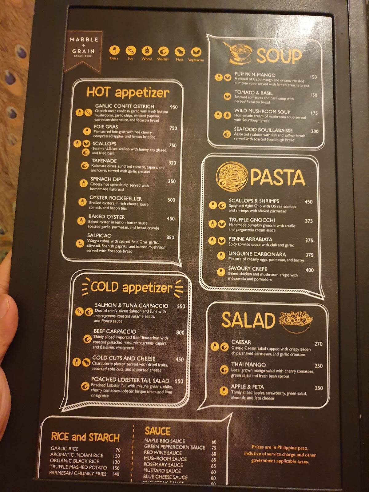 Carta de Marble + Grain Steakhouse, Mandaue