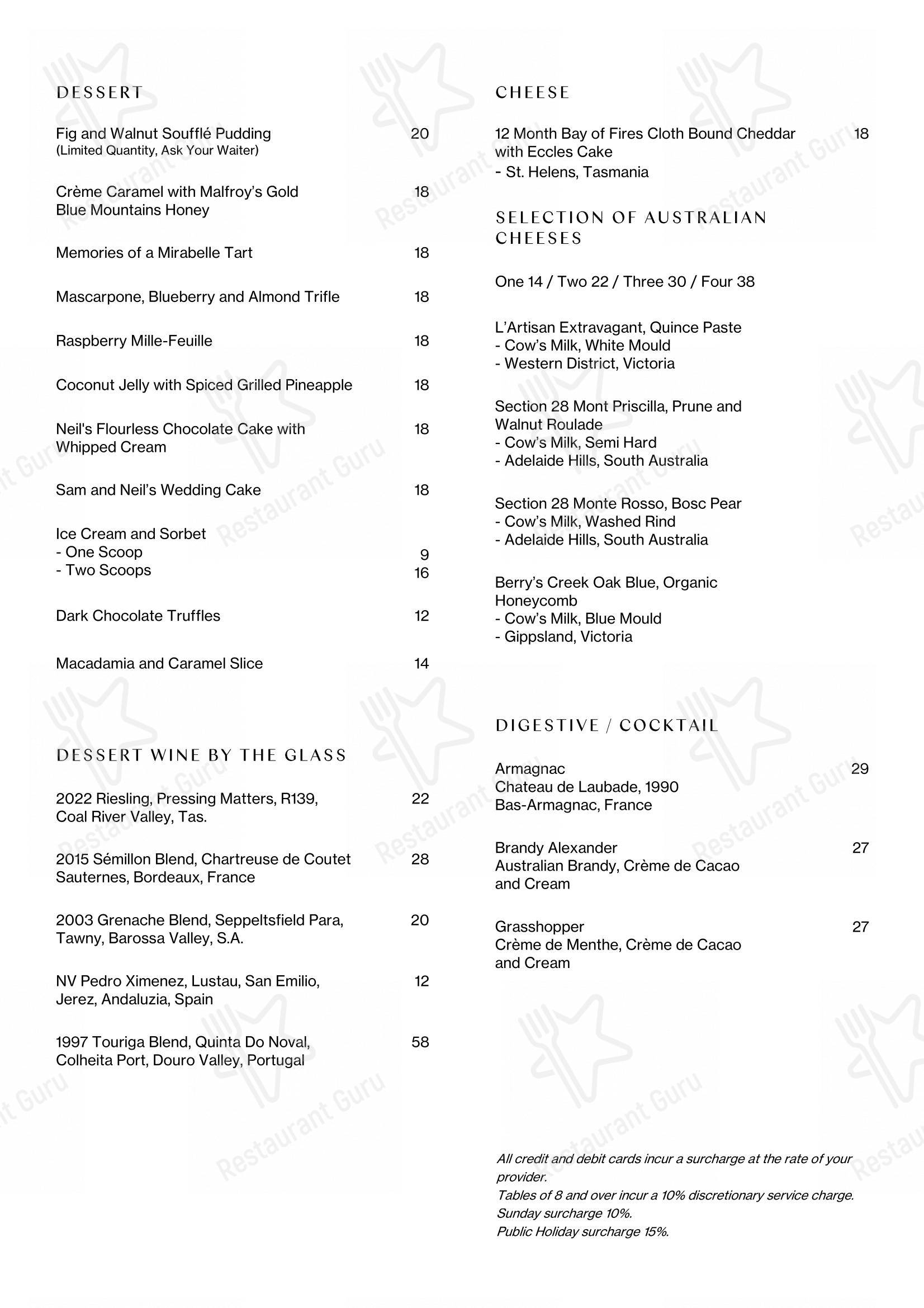 Menu at Margaret restaurant, Double Bay