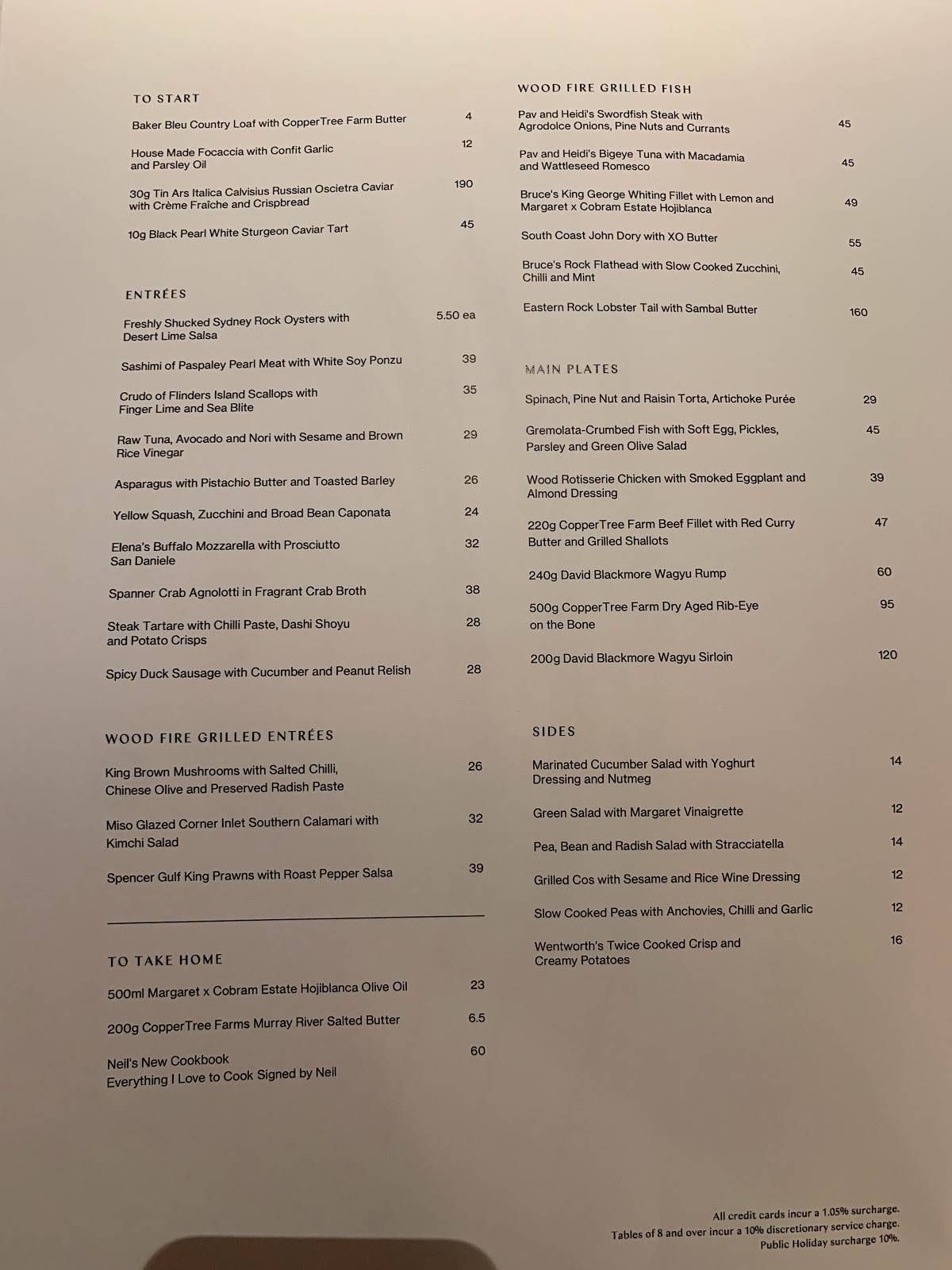 Menu at Margaret restaurant, Double Bay