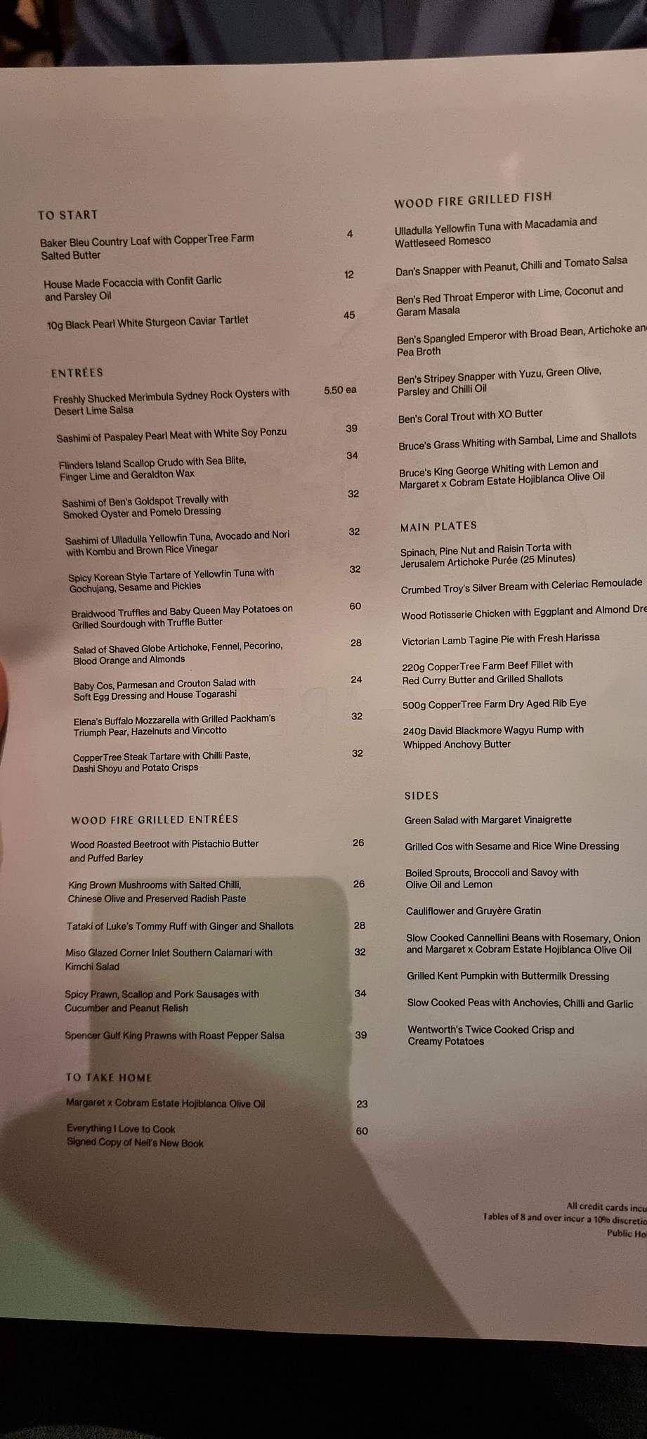 Menu at Margaret restaurant, Double Bay