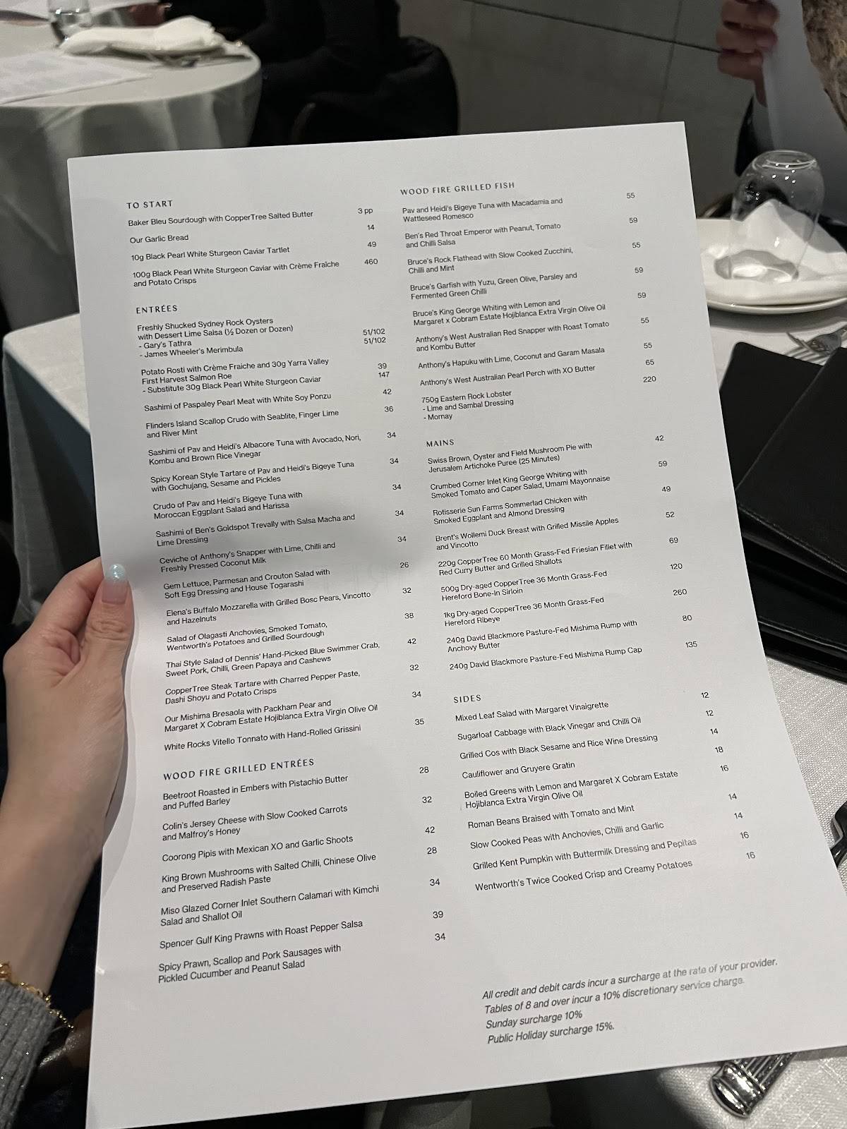 Menu at Margaret steakhouse, Double Bay