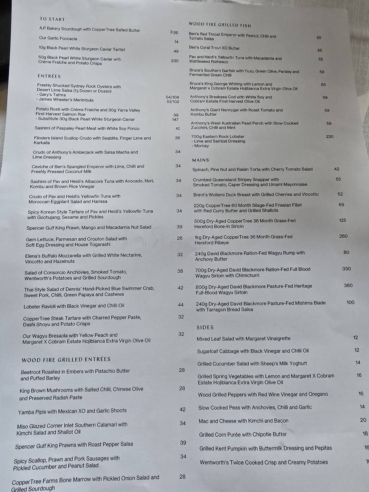 Menu at Margaret restaurant, Double Bay