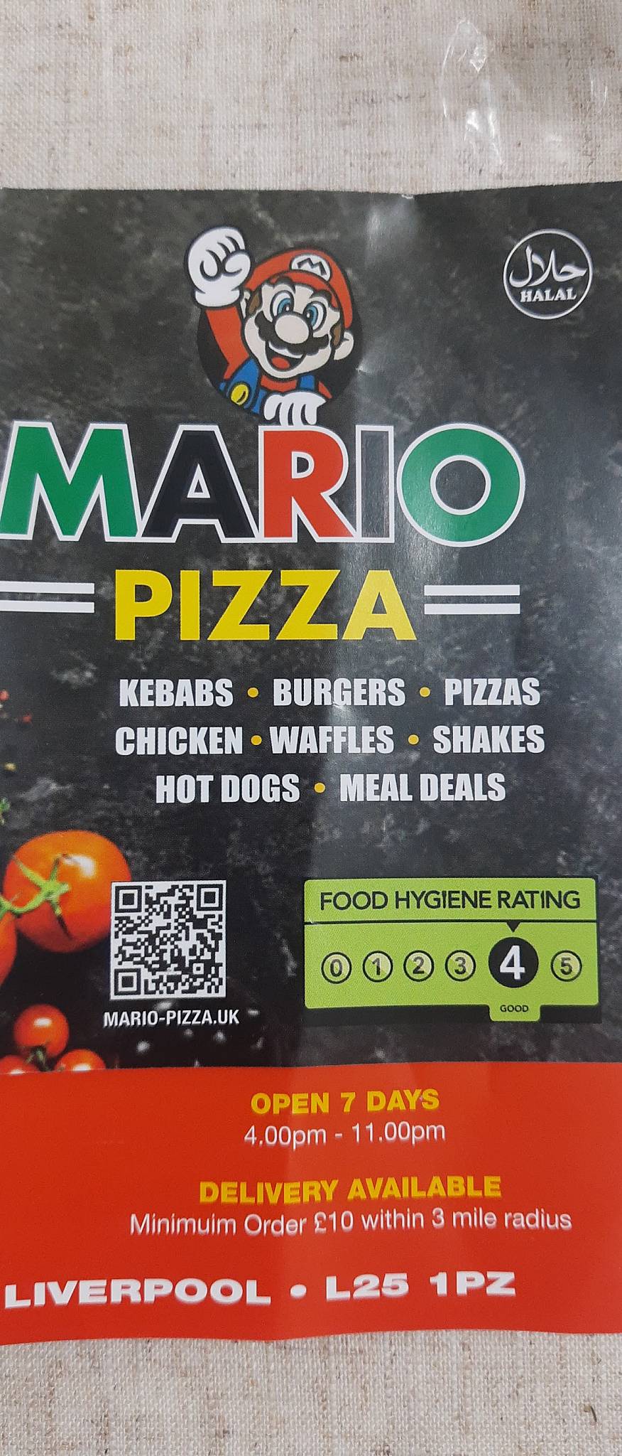 Menu at Mario Pizza restaurant, Liverpool, 140 Hartsbourne Ave