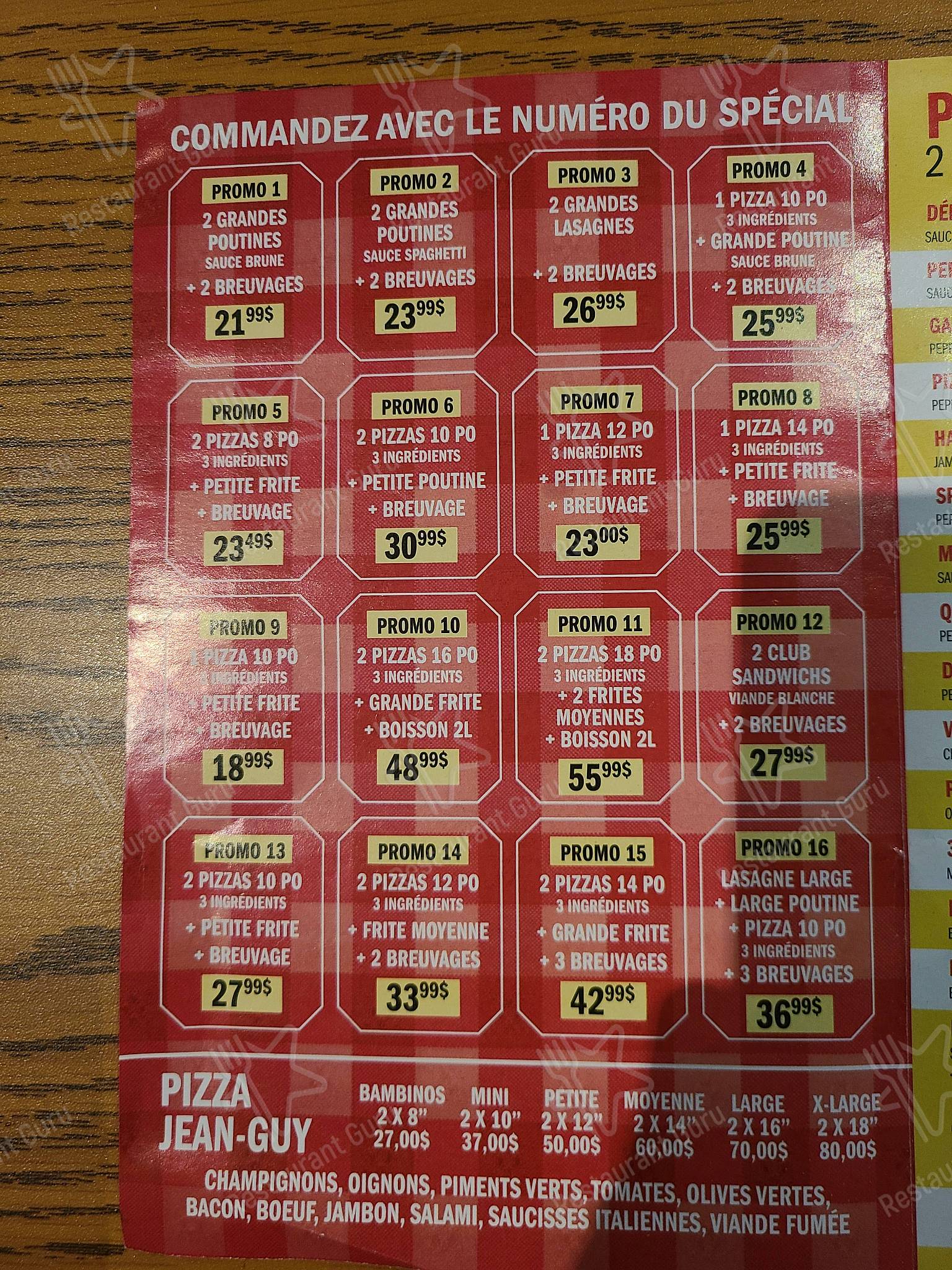 Menu au Marmiton Pizza 2 pour 1 pizzeria, Québec, 519 Rue Saint-Vallier O