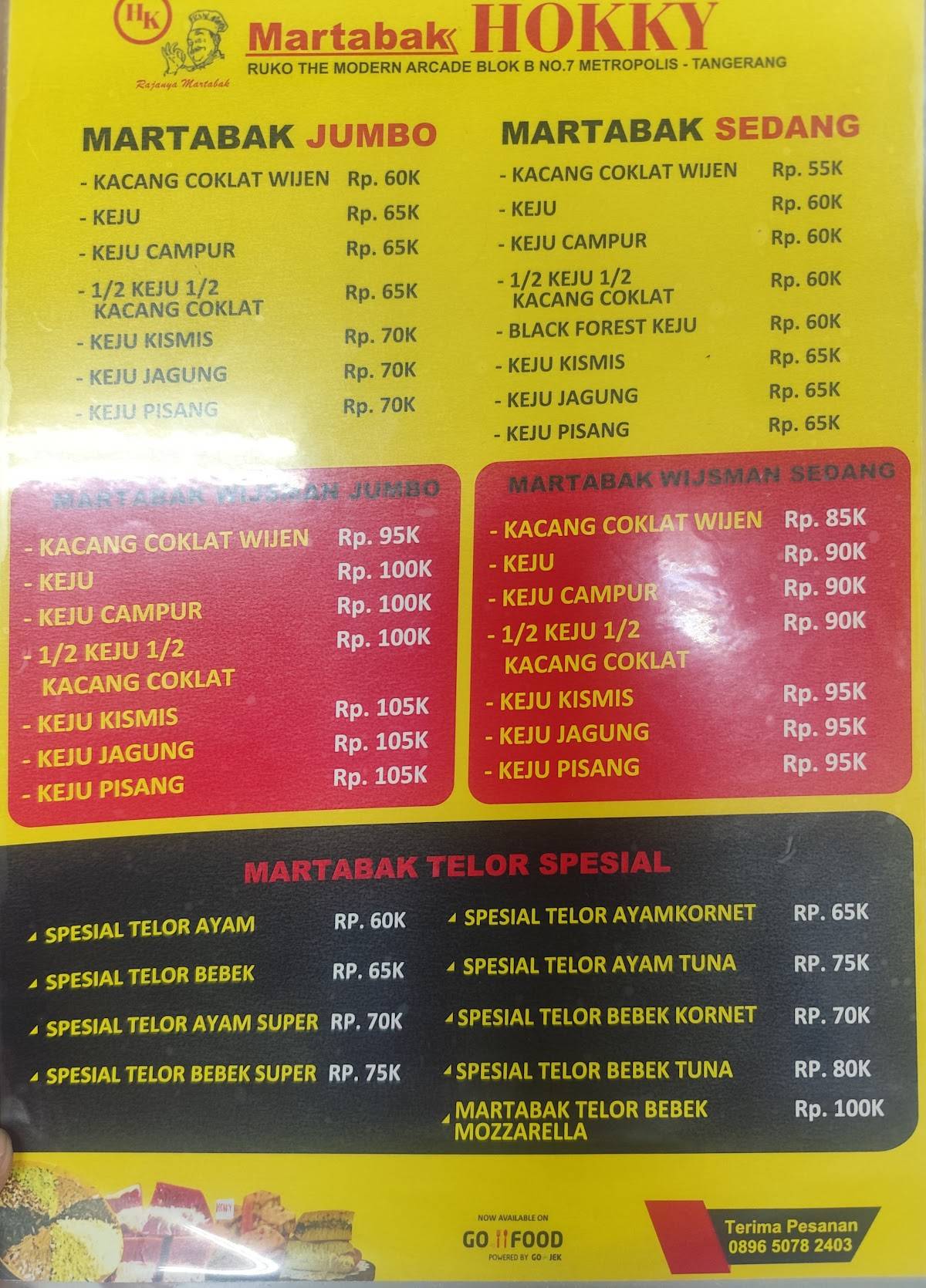 Carta del restaurante Martabak Hokky, Tangerang, Ruko The Modern Arcade