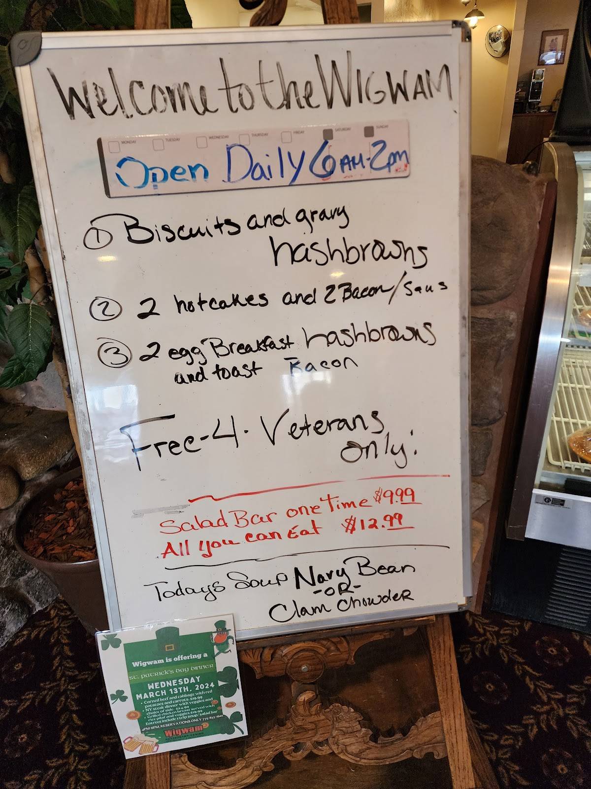 Menu at Mary & Moe's WigWam restaurant, Fernley