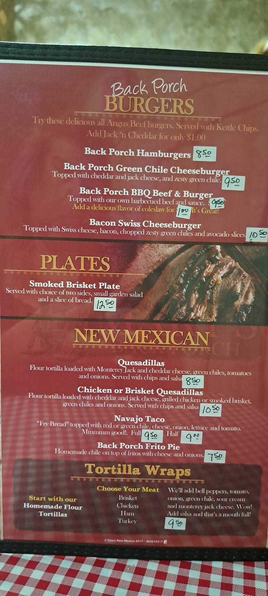 Menu at Mary's Back Porch pub & bar, Clayton