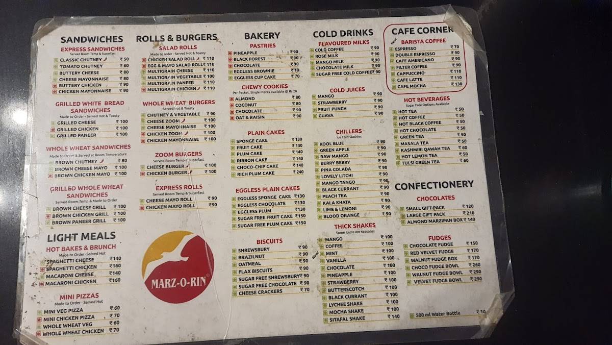 Menu at Marz-O-Rin, Pune