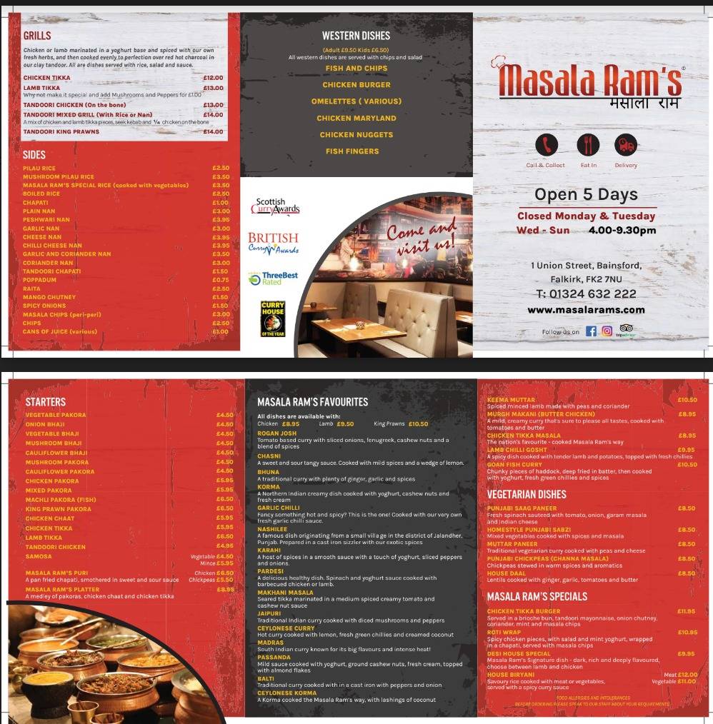 Menu at Masala Ram's Falkirk restaurant, Falkirk